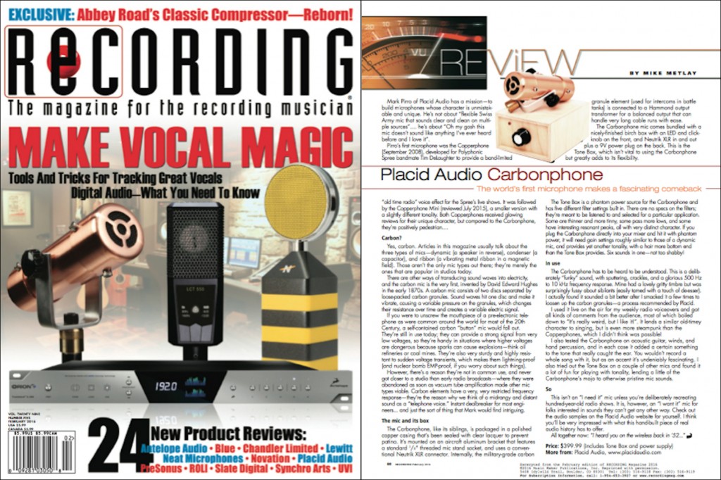 The Carbonphone Makes The Cover Of Recording Magazine! | Placid Audio ...
