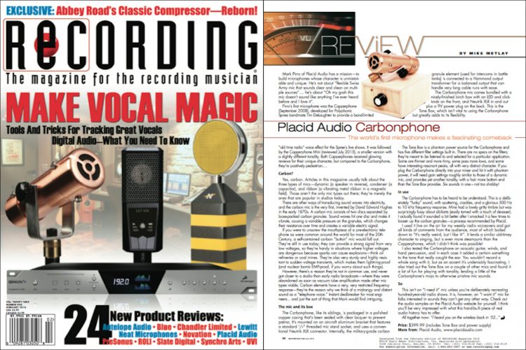 The Carbonphone Makes The Cover Of Recording Magazine! | Placid Audio ...